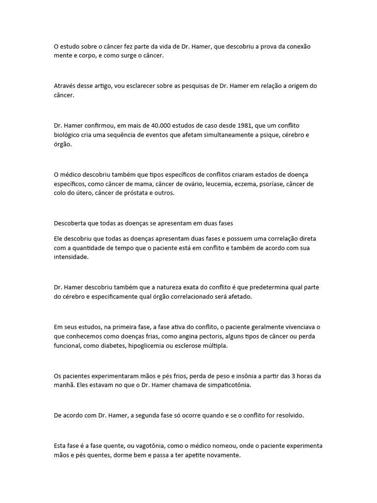 Como o Conflito Gera Câncer: Dr. Hamer | PDF | Câncer | Cérebro