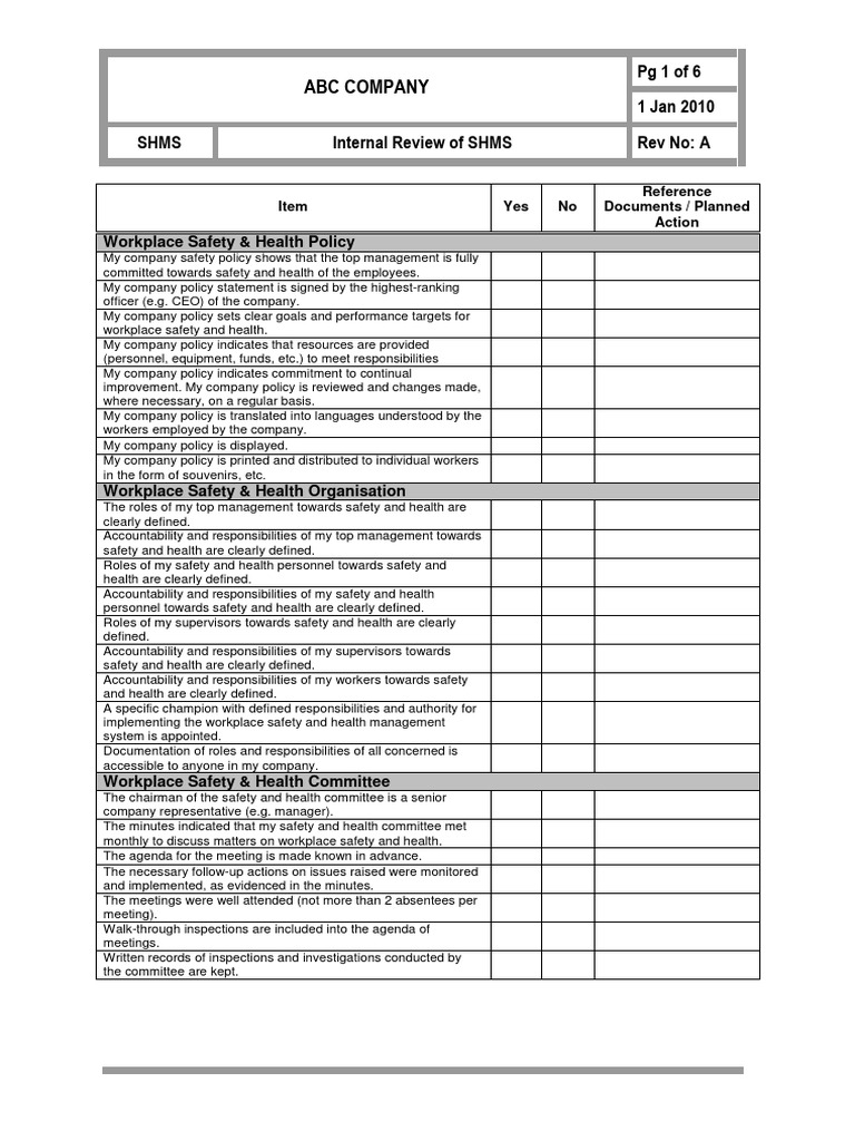 Internal Review of Workplace Safety Policy | PDF | Occupational Safety ...