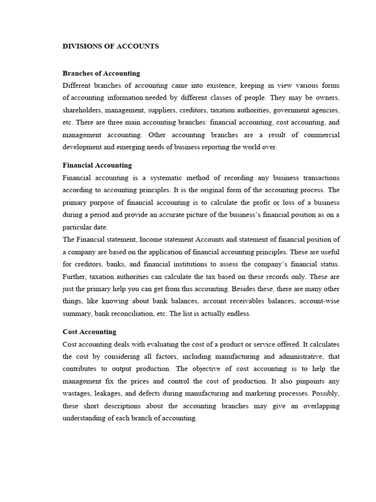 Understanding Branches of Accounting | PDF | Expense | Debits And Credits
