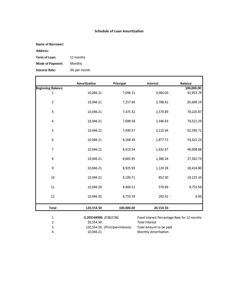 Loan Amortization 12 months | Download Free PDF | Interest | Loans