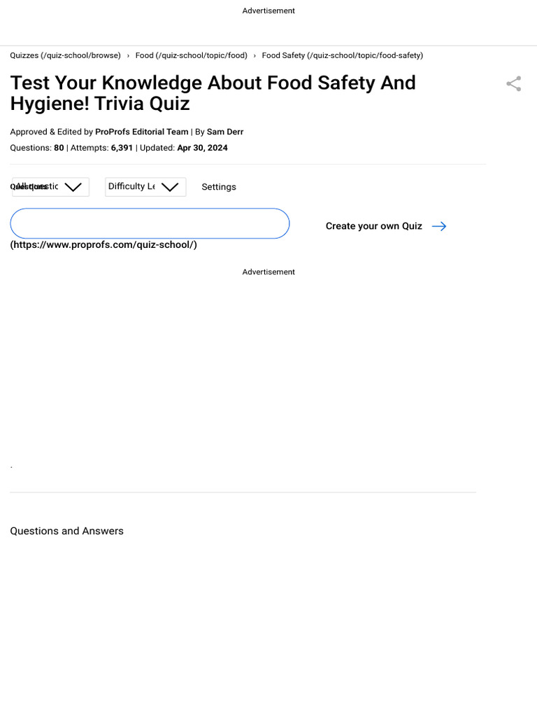 Test Your Knowledge About Food Safety and Hygiene! Trivia Quiz | PDF ...