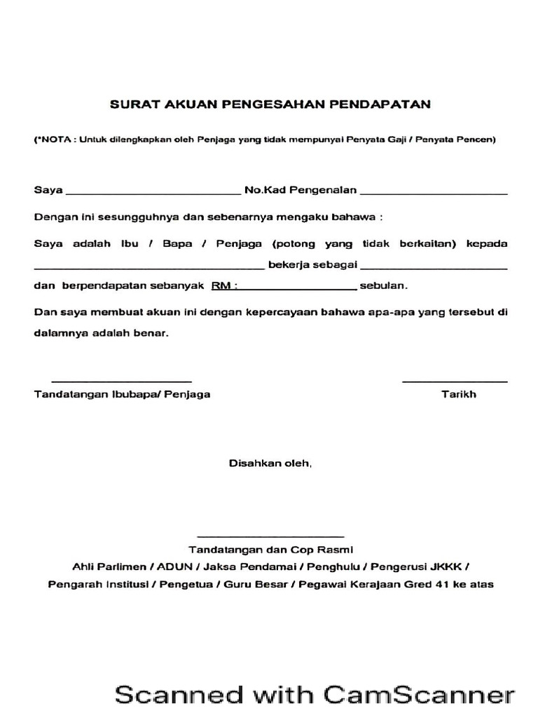 Surat Akuan Pengesahan Pendapatan | PDF