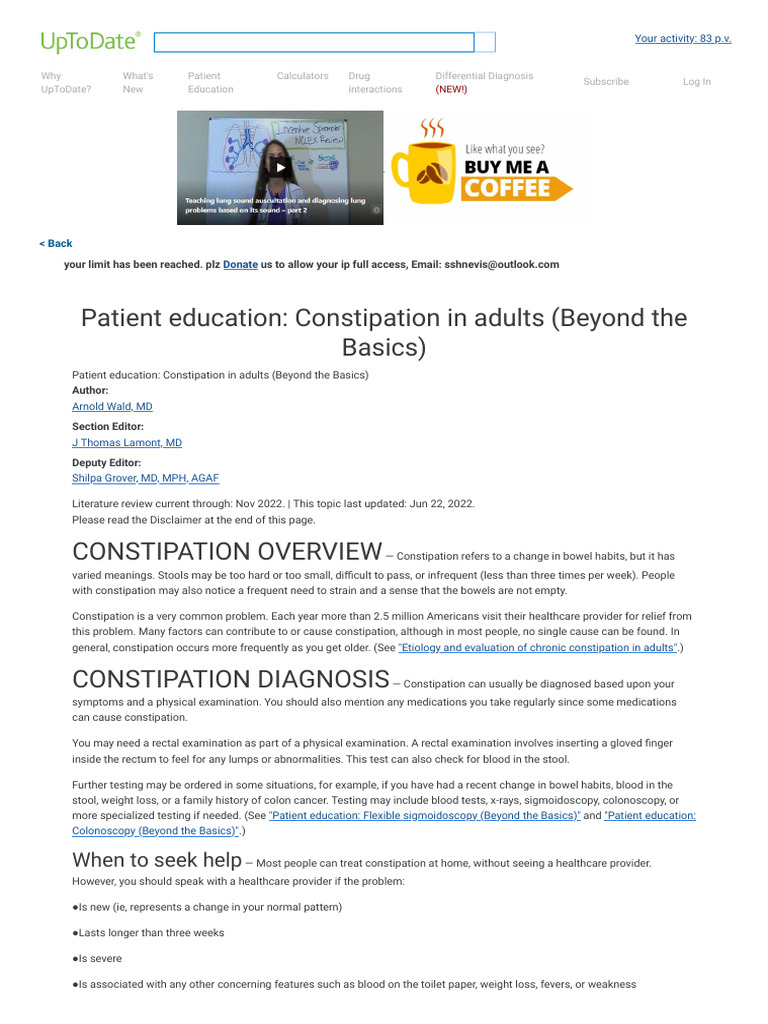 Patient Education - Constipation in Adults (Beyond The Basics) - Uptodate Free | PDF | Clinical ...