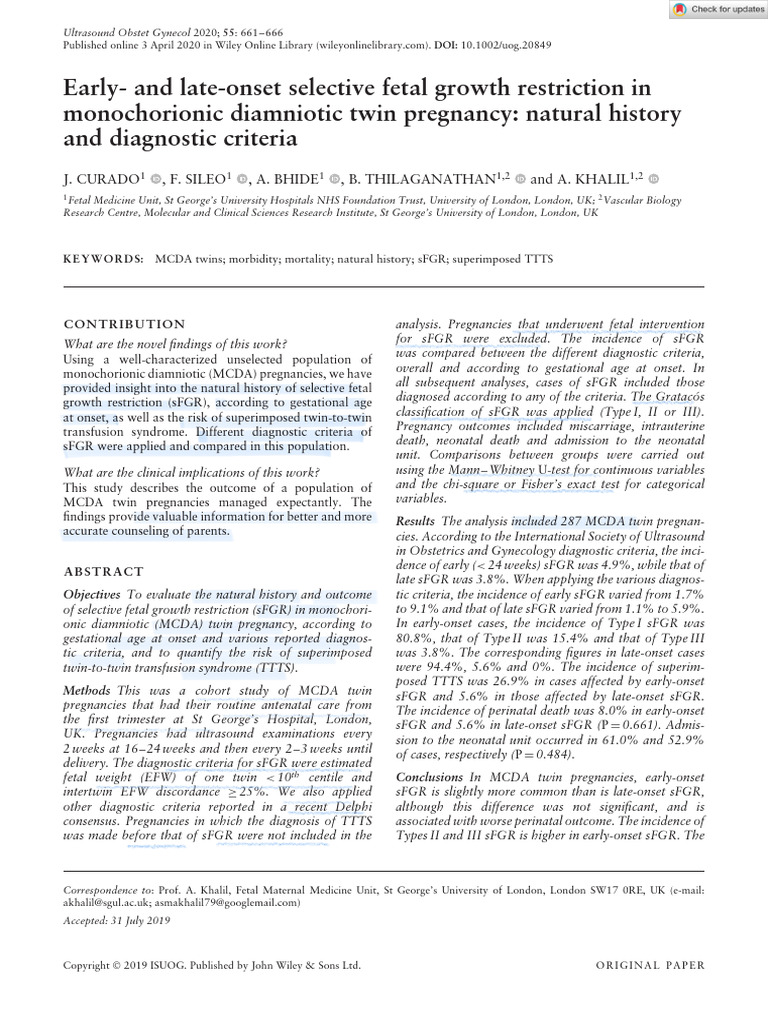 UOG - 2019 - Curado - Early and Late Onset Selective Fetal Growth ...