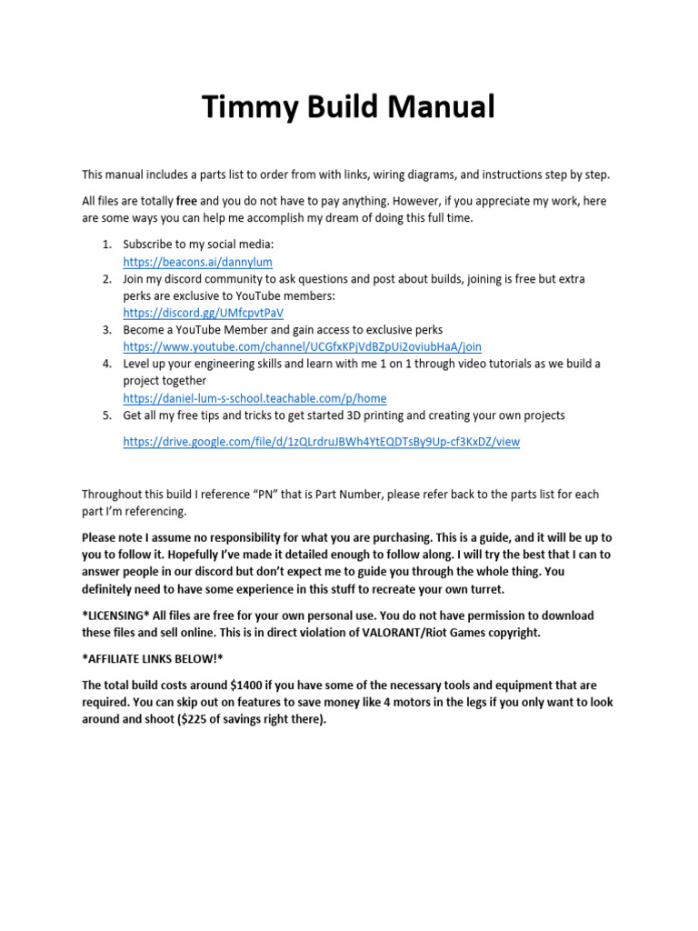 Timmy Build Manual - Combined | PDF | Screw | Manufactured Goods