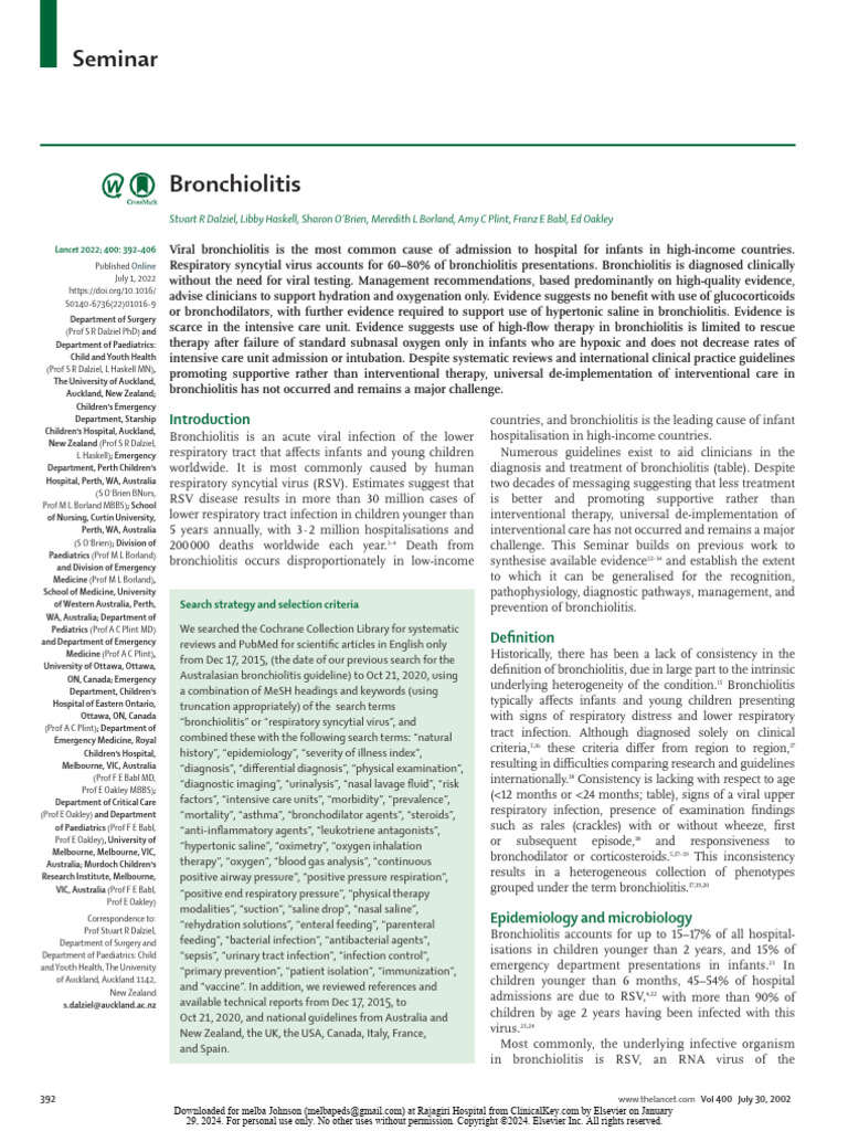 Bronchiolitis | PDF | Pneumonia | Infection