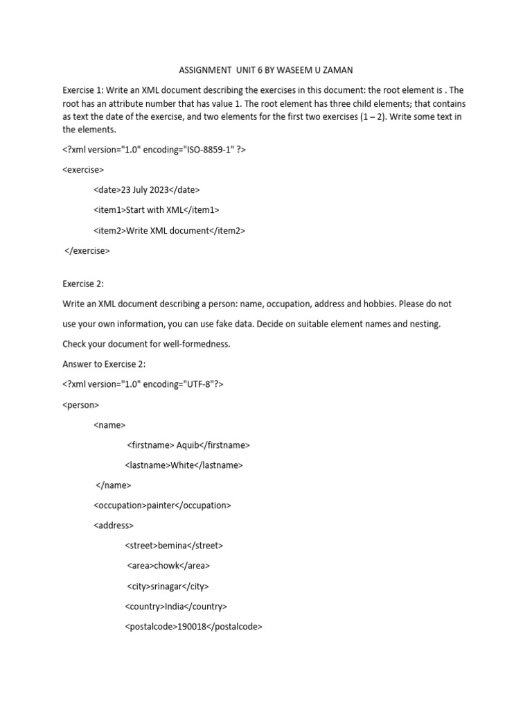Assignment Unit 6 by Waseem U Zaman | PDF | Xml | Data Serialization Formats