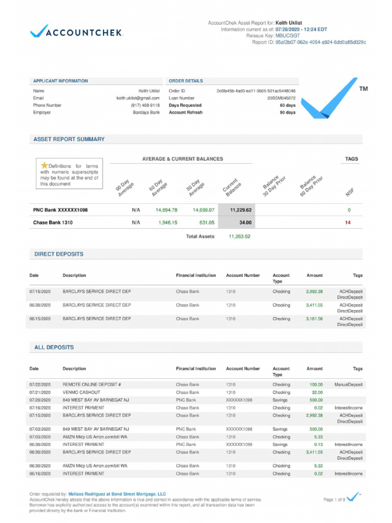 Assets - Bank Statement #1 - Checking | PDF