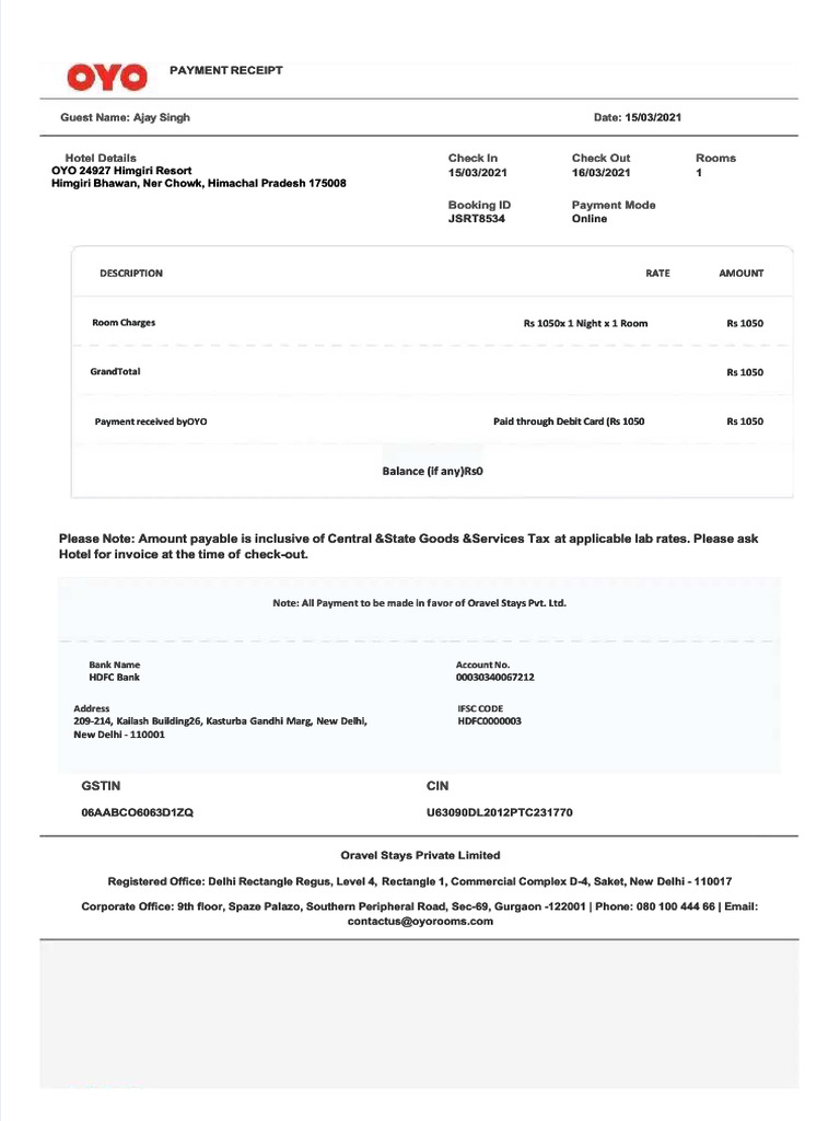 Payment Receipt Oyo 15 03 2021 - Compress | Download Free PDF | Receipt | Banking