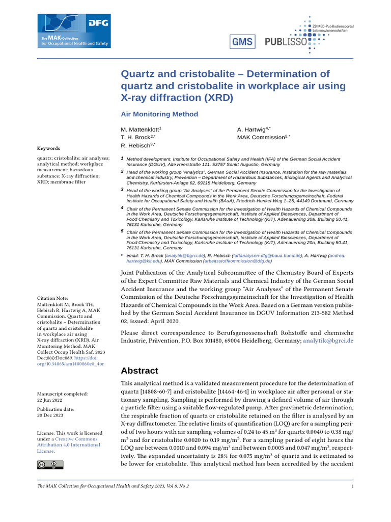 Quartz and Cristobalite Air Analysis Method | PDF | Detection Limit ...