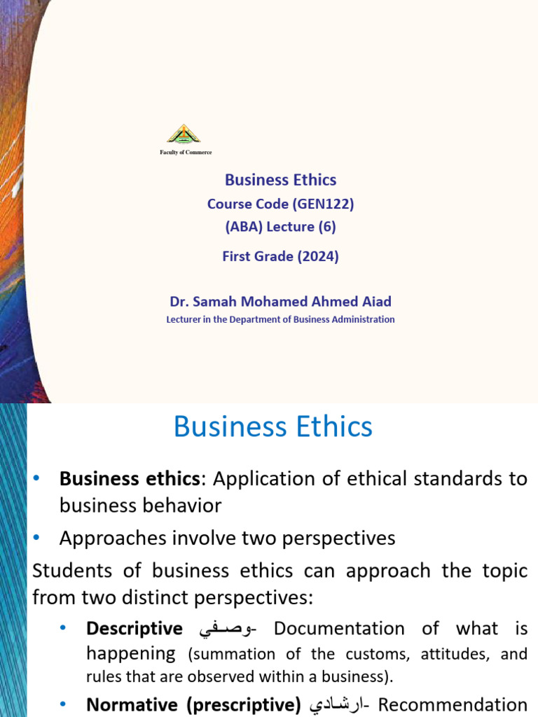 Business Ethics ABA 1st G Lecture | PDF | Business Ethics | Business