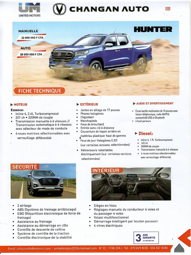 Fiche Technique Changan Hunter Fev 2024 | PDF