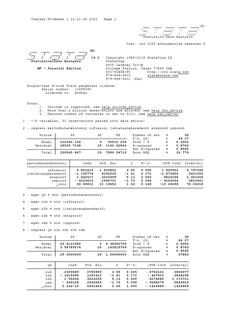 Ekonometrika | PDF | Coefficient Of Determination | Errors And Residuals