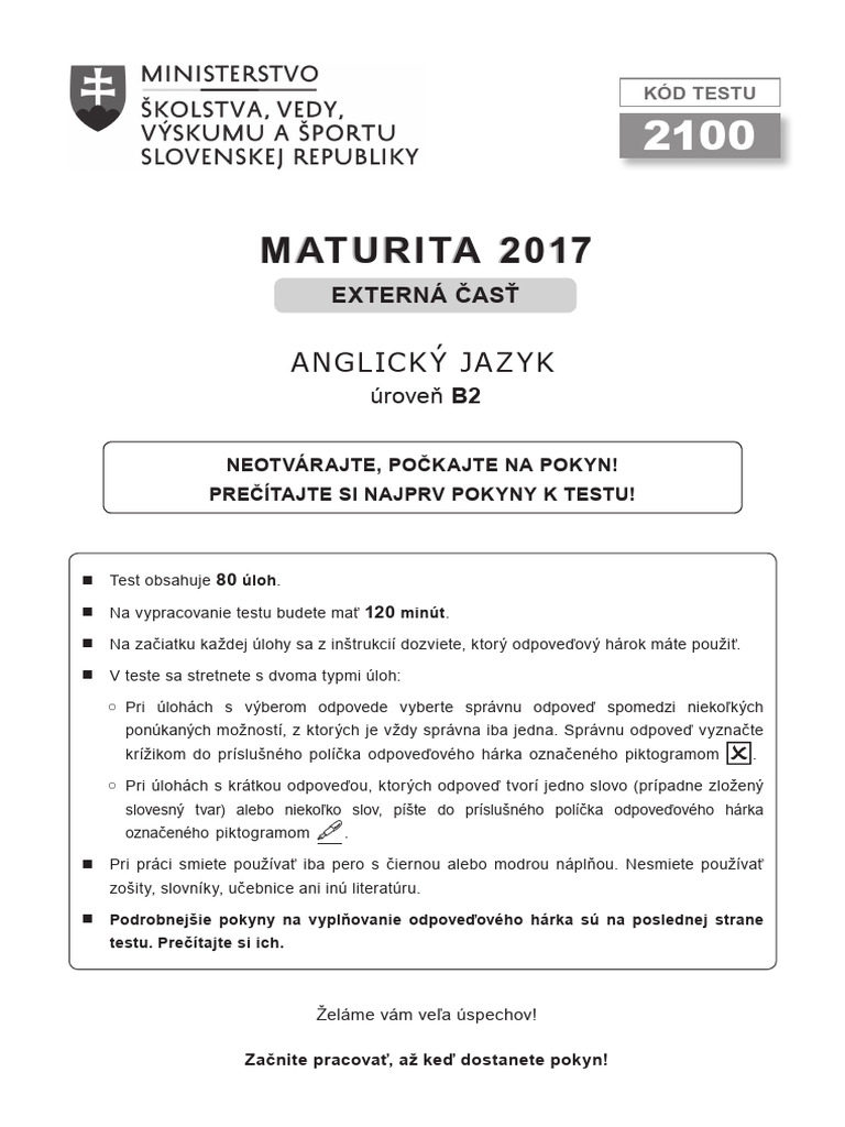 anglicky-jazyk-B2-2100-test-2017 | PDF
