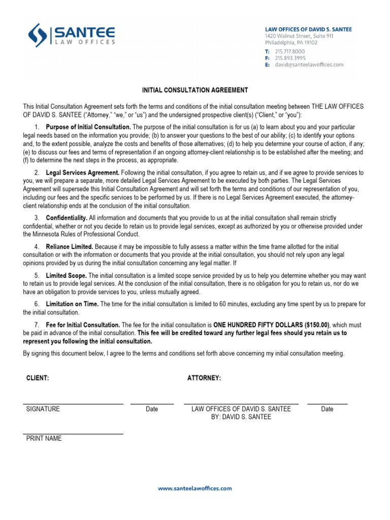 Initial Consultation Agreement | Download Free PDF | Lawyer | Attorney ...