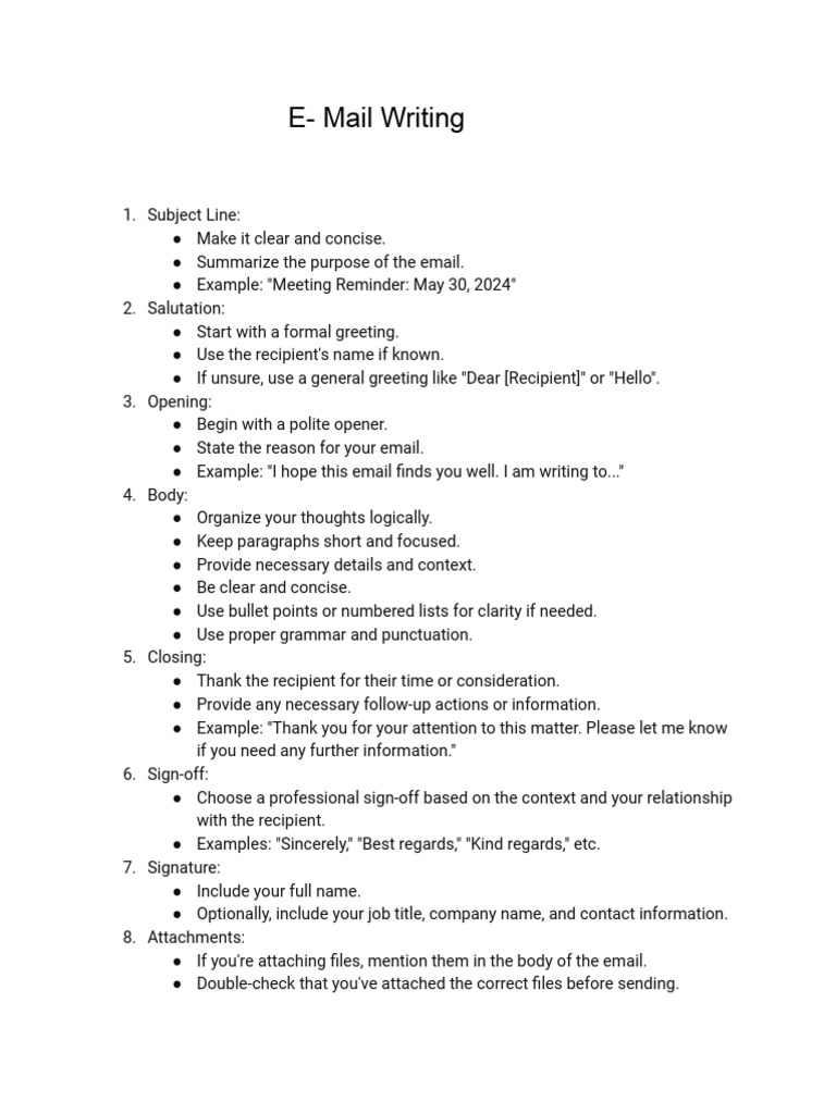 E - Mail Writing Format | PDF | Proofreading