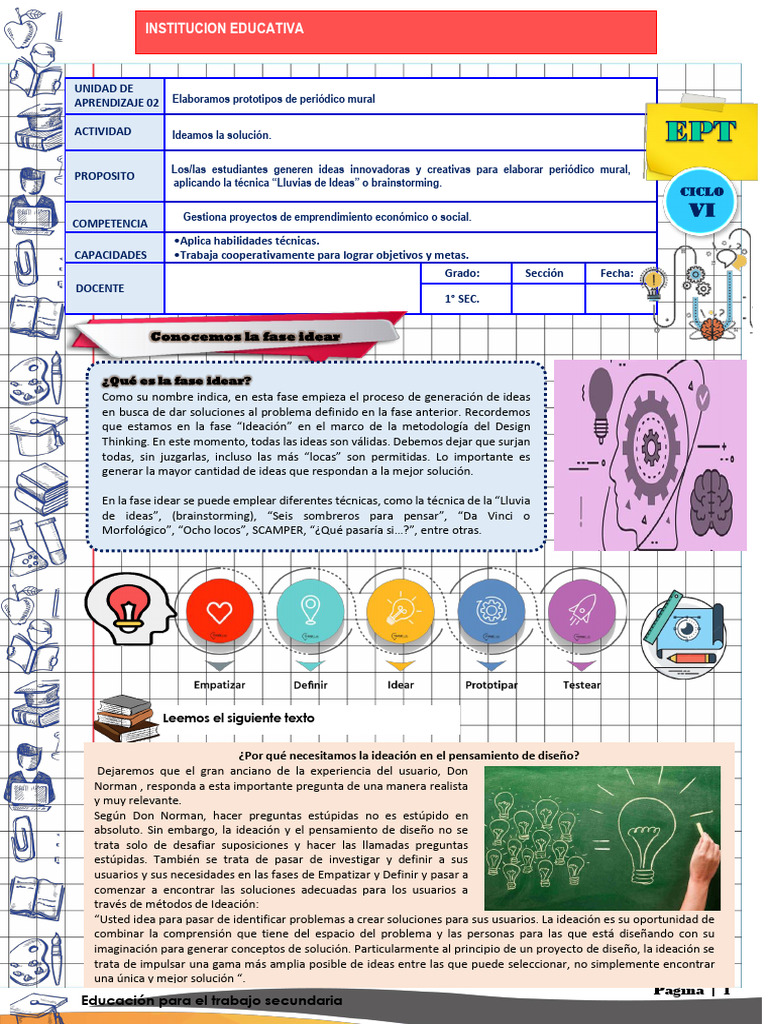 1°y2° EPT.FICHA ACTV 03.UNIDAD 02 | Descargar gratis PDF | Lluvia de ideas | Innovación