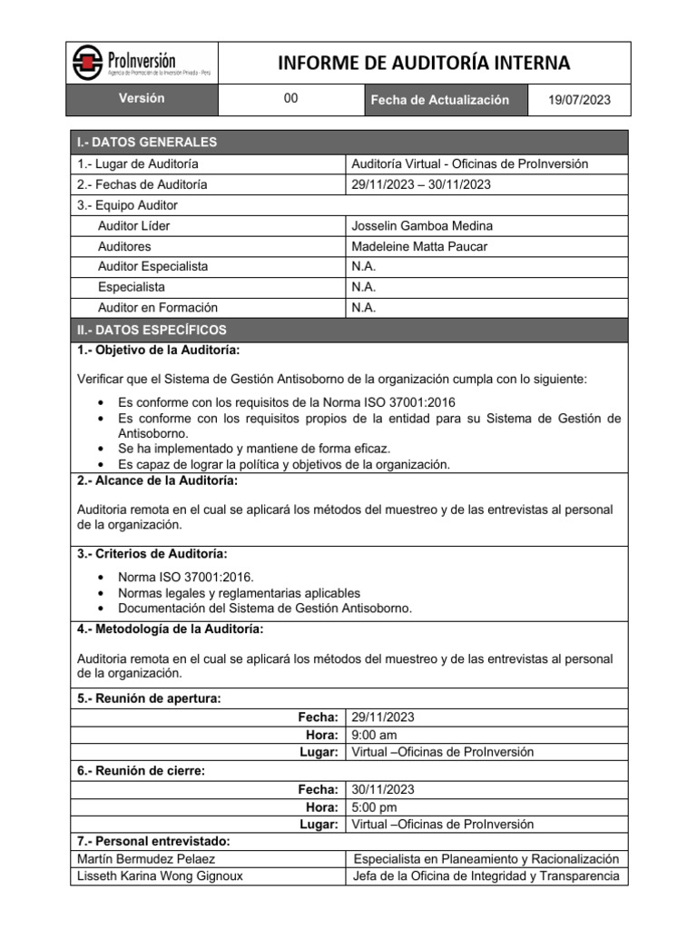 INFORME DE AUDITORIA INTERNA | Descargar gratis PDF | Auditoría | Business