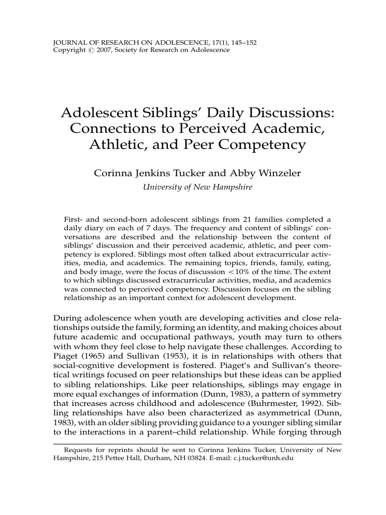 Adolescent sibling_academic-peer competency | Download Free PDF | Adolescence | Sibling