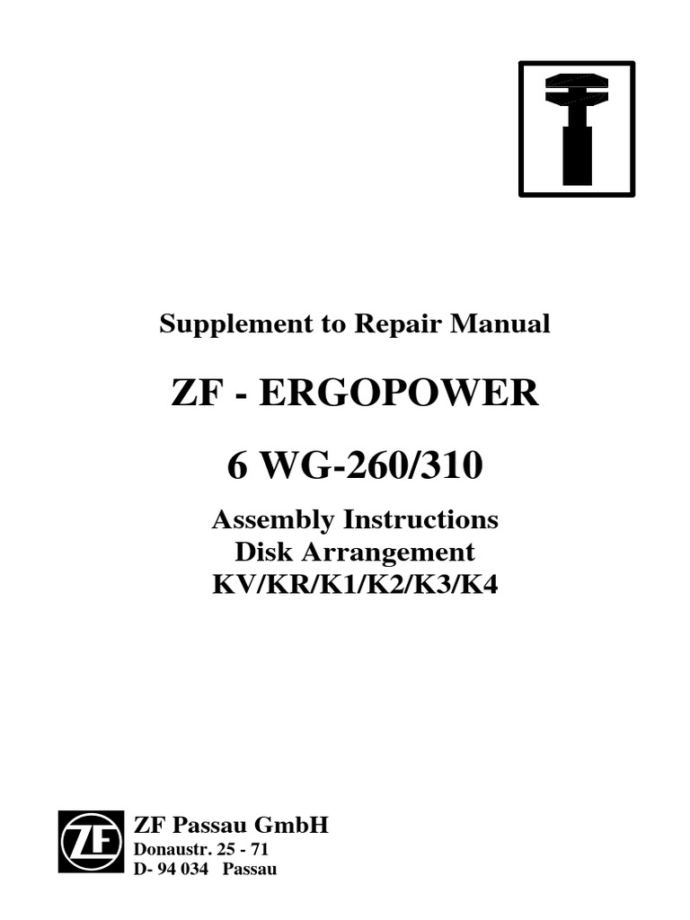 ZF - Ergopower 6 WG-260/310: Supplement To Repair Manual | PDF | Clutch ...