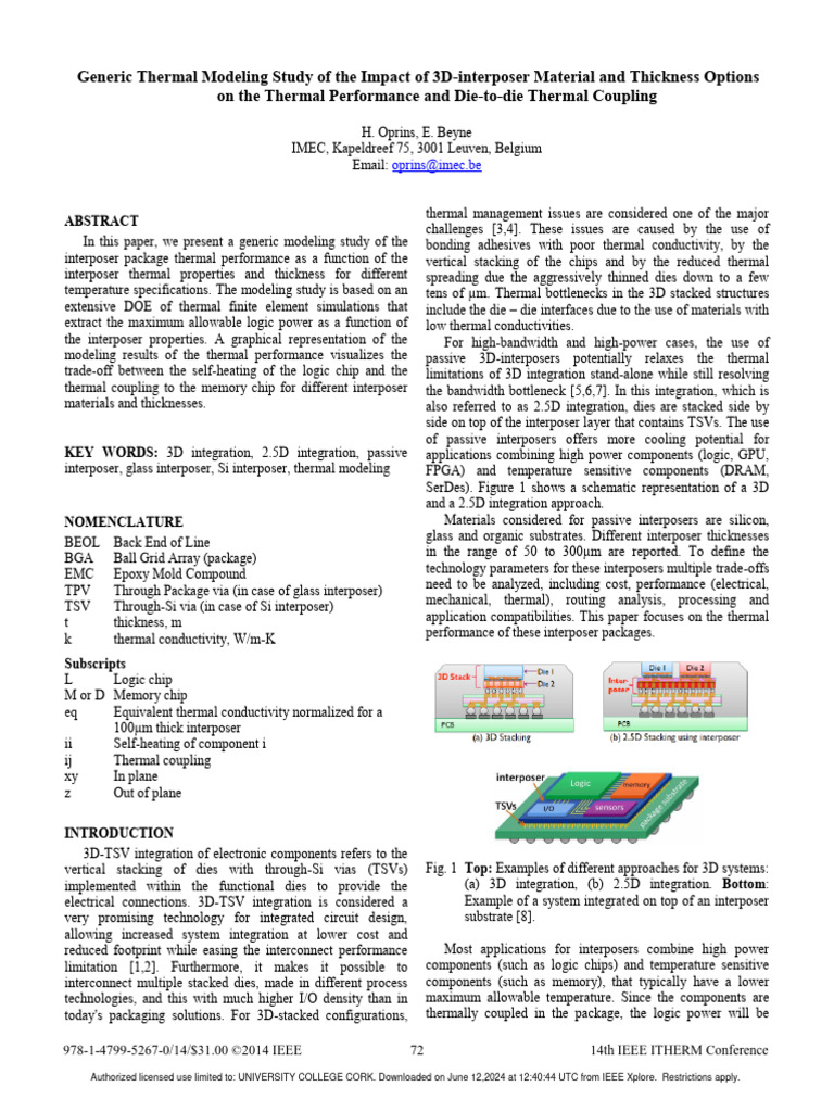 Generic Thermal Modeling Study of The Impact of 3D - Interposer Material and Thickness Options ...