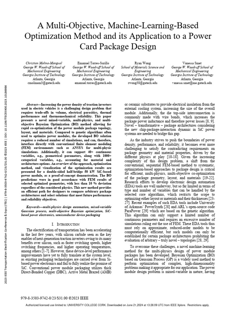 A Multi-Objective Machine-Learning-Based Optimization Method and Its Application To A Power Card ...