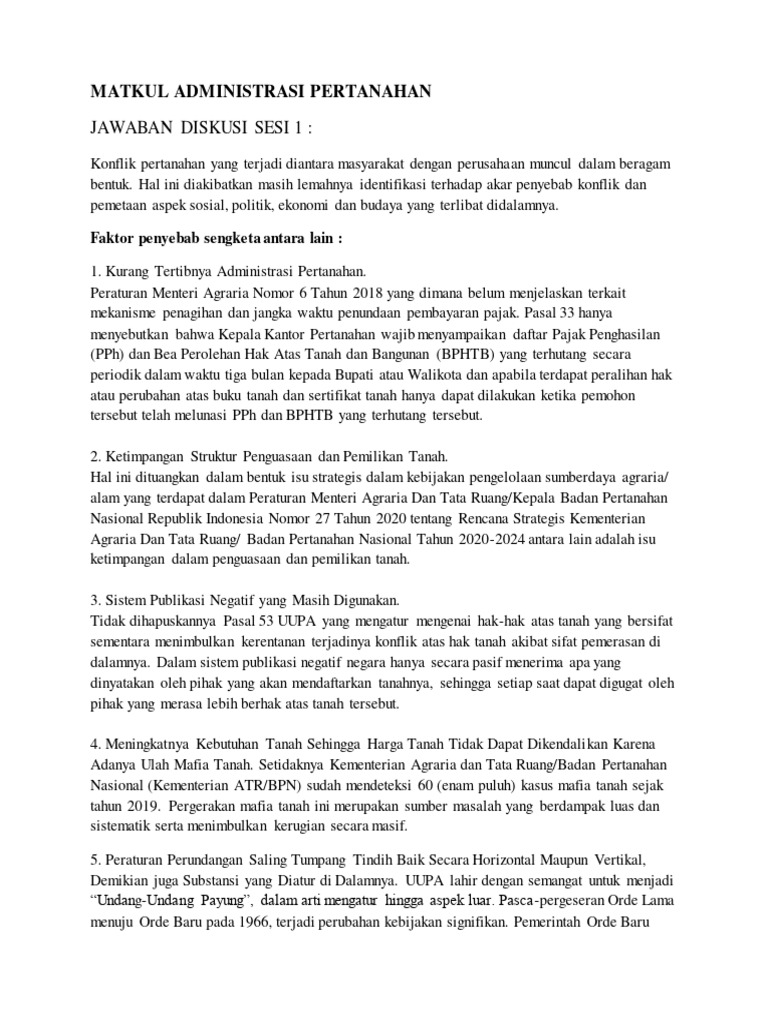 Revisi Jawaban Diskusi Matkul Administrasi Pertanahan | PDF
