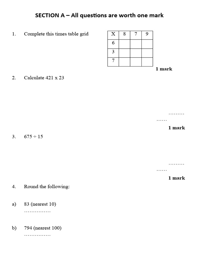 2023 RA Year 7 Exam Questions | Download Free PDF | Elementary ...