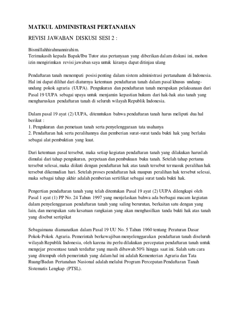 Revisi Jawaban Diskusi Matkul Administrasi Pertanahan-Sesi Ii | PDF