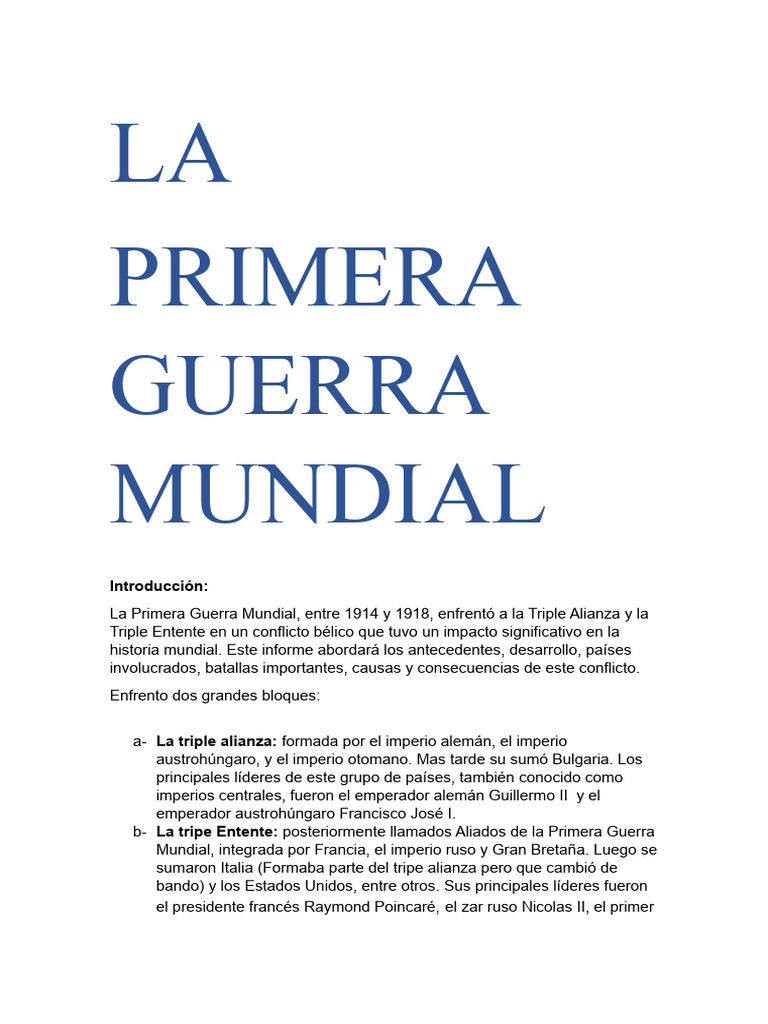 La Primera Guerra Mundial - Historia | PDF | Primera Guerra Mundial ...