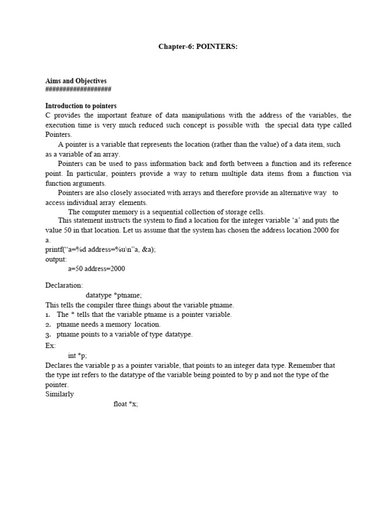 Unit-6 | PDF | Pointer (Computer Programming) | Variable (Computer Science) Unit-6 | PDF | Pointer (Computer Programming) | Variable (Computer Science)