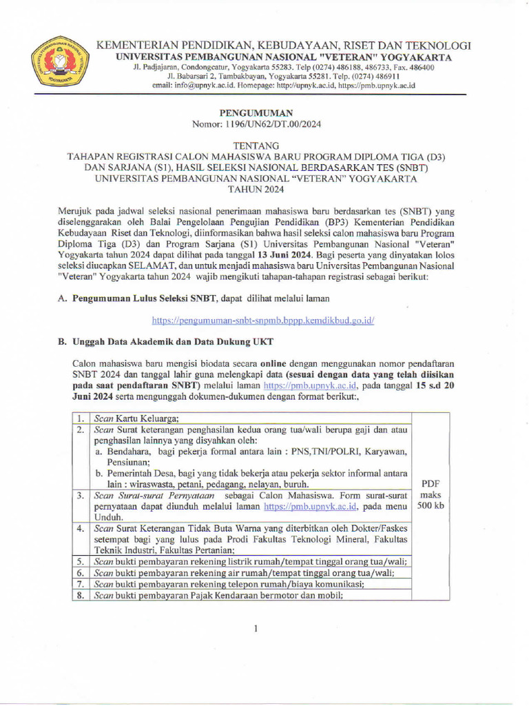 2054c Tahapan Registrasi Calon Maba SNBT 2024 | PDF