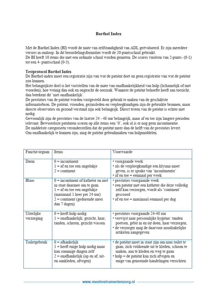 Barthel Index Meetinstr | PDF