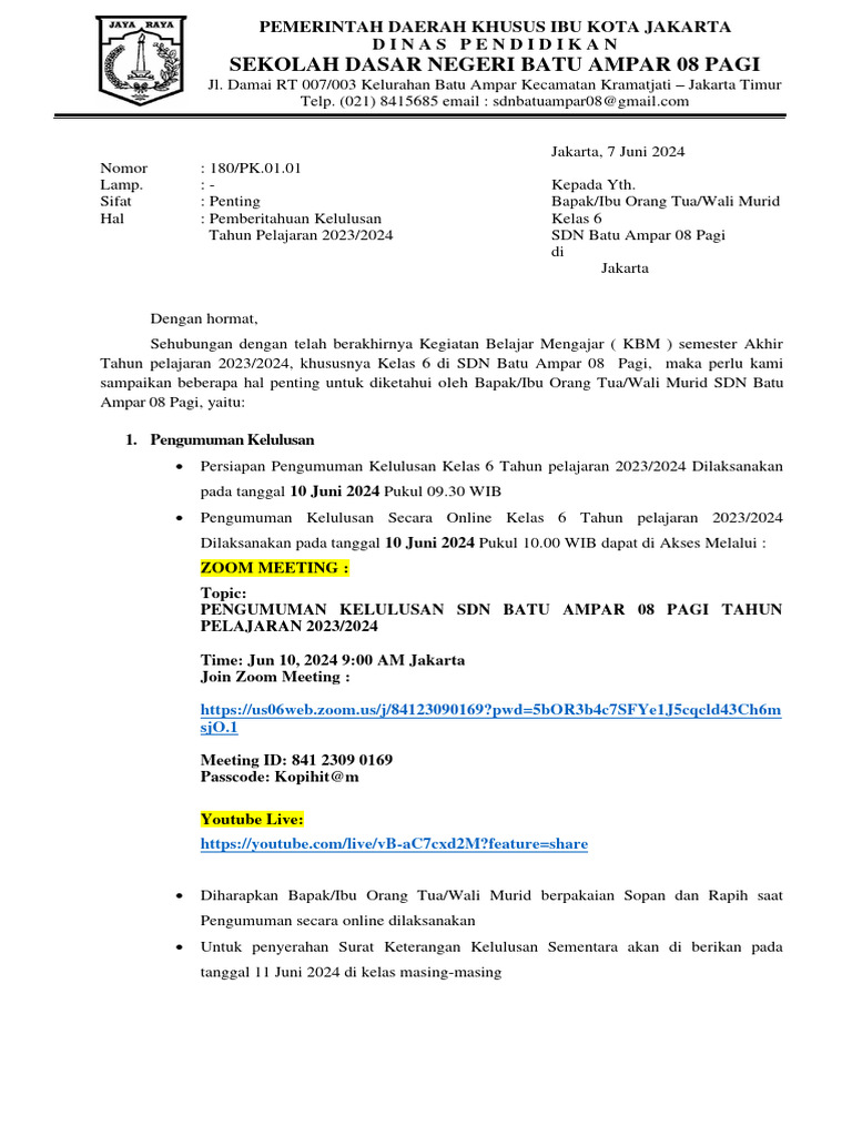 Surat Edaran Kelulusan | PDF