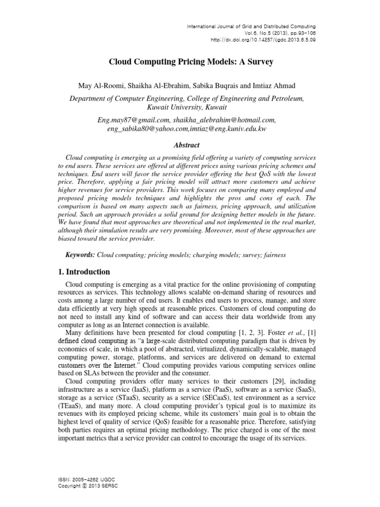 Cloud Computing Pricing Models: A Survey: May Al-Roomi, Shaikha Al-Ebrahim, Sabika Buqrais and ...