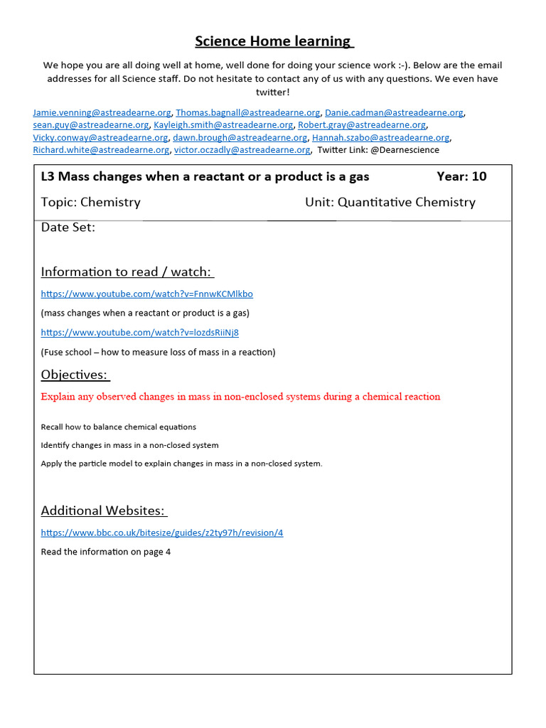 Lesson 3 Quantitative Chemistry | PDF | Chemical Reactions | Chemistry