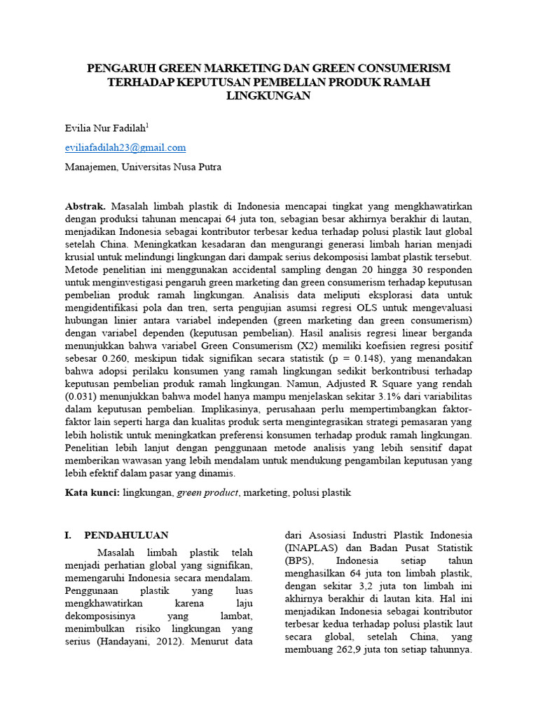Pengaruh Green Marketing Dan Green Consumerism Terhadap Keputusan Pembelian Produk Ramah ...