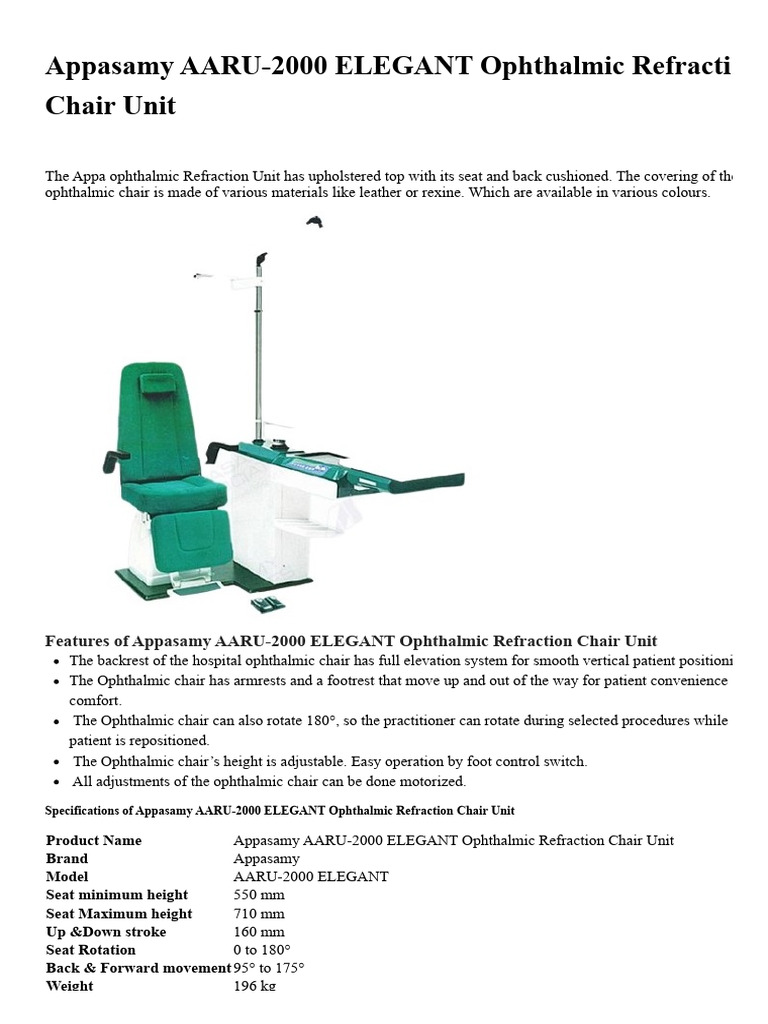 Appasamy AARU-2000 Ophthalmic Chair Unit | PDF | Home & Garden