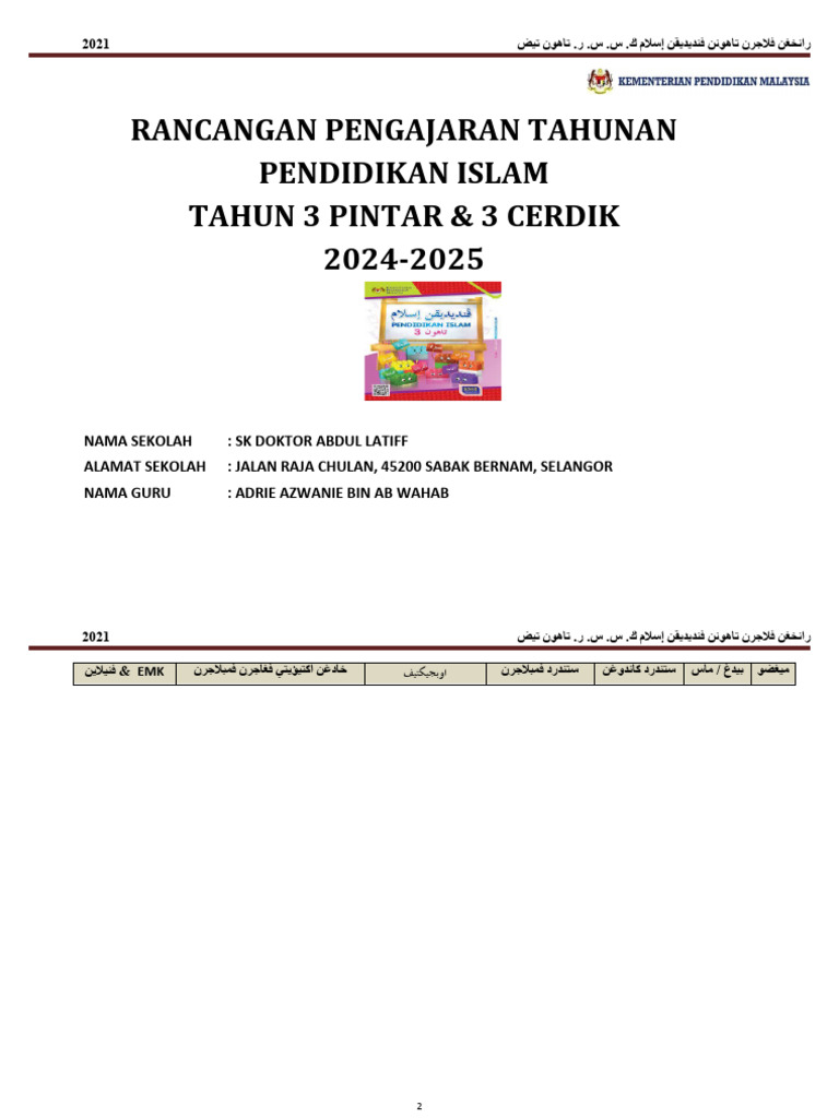 RPT Pi Tahun 3 2024-2025 | PDF