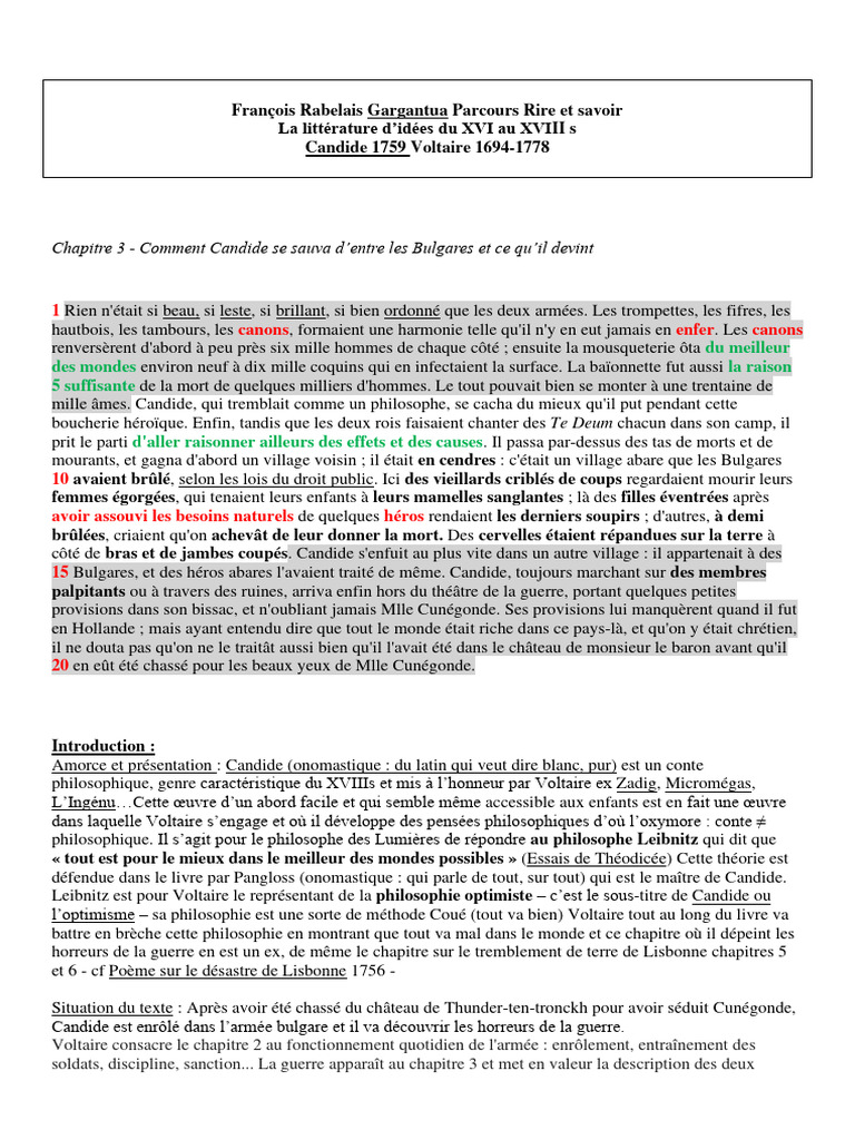 Analyse de Candide, Chapitre 3 | PDF | Candide