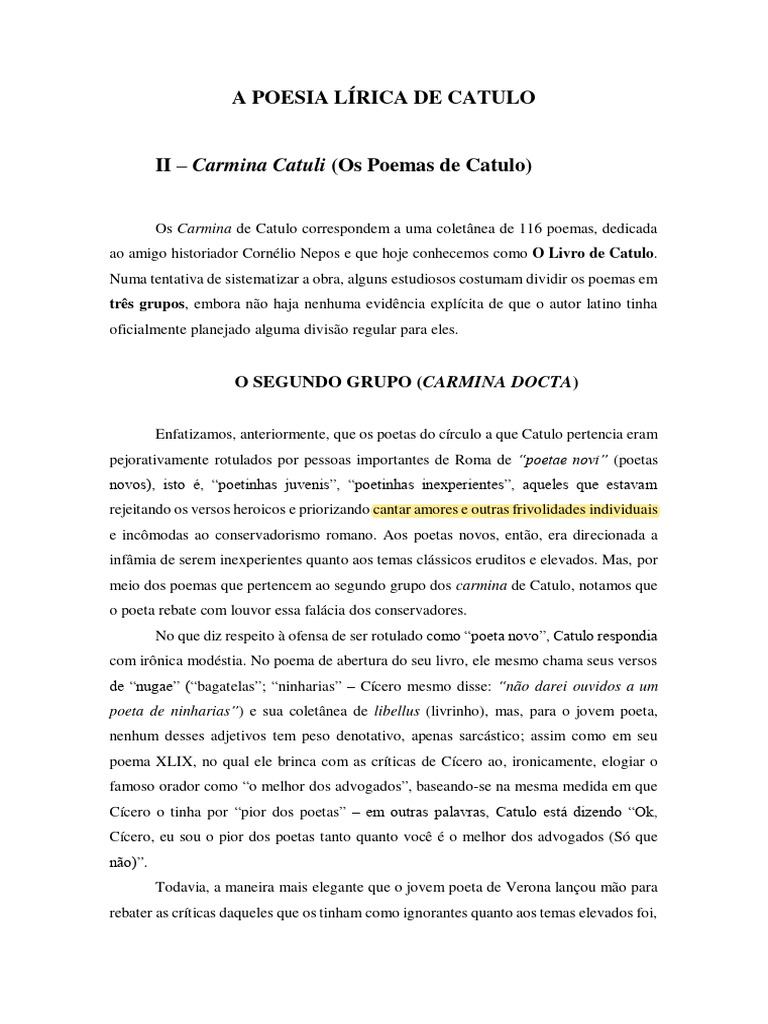 III - Os Poemas de Catulo - o Segundo Grupo | PDF | Mitologia grega ...