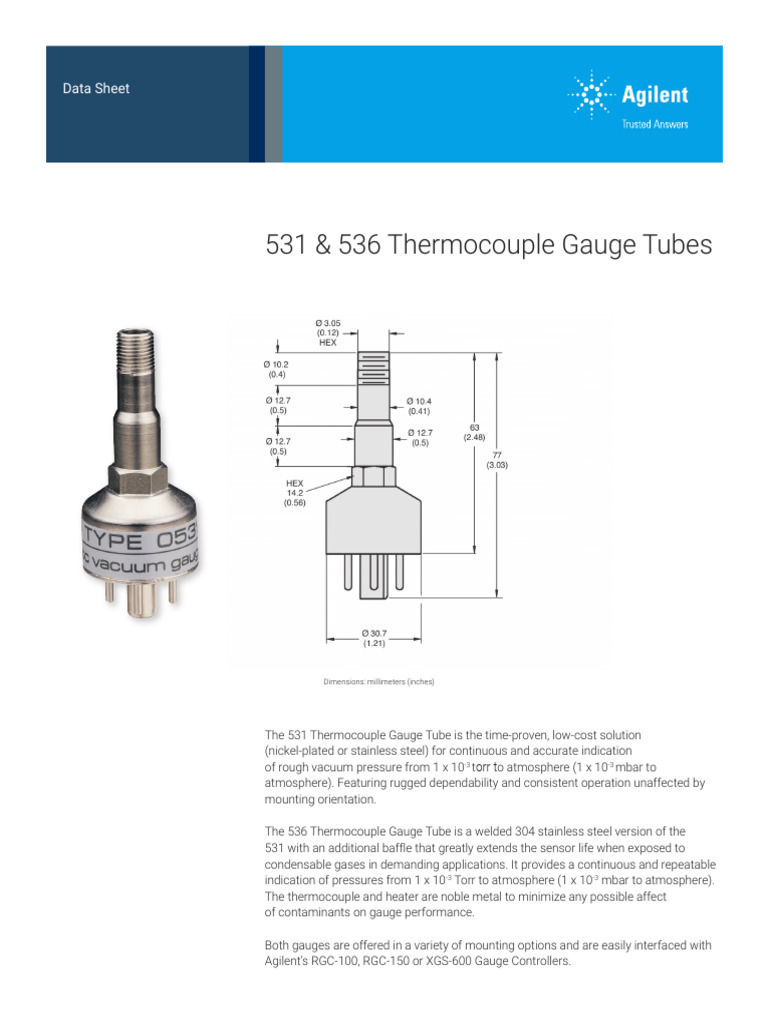 Copy of 531 and 536 Thermocouple Gauge Tubes Data Sheet | PDF ...