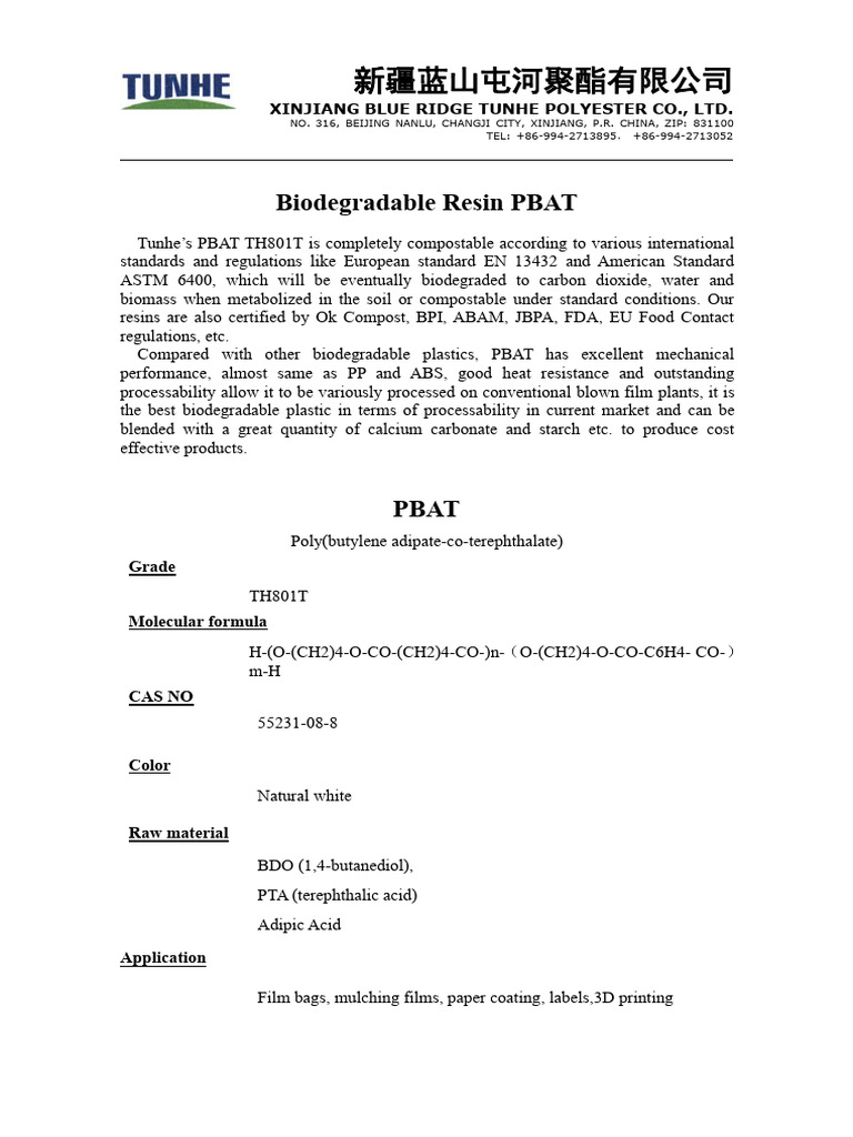 TDS_PBAT_TH801T new | PDF | Building Materials | Materials