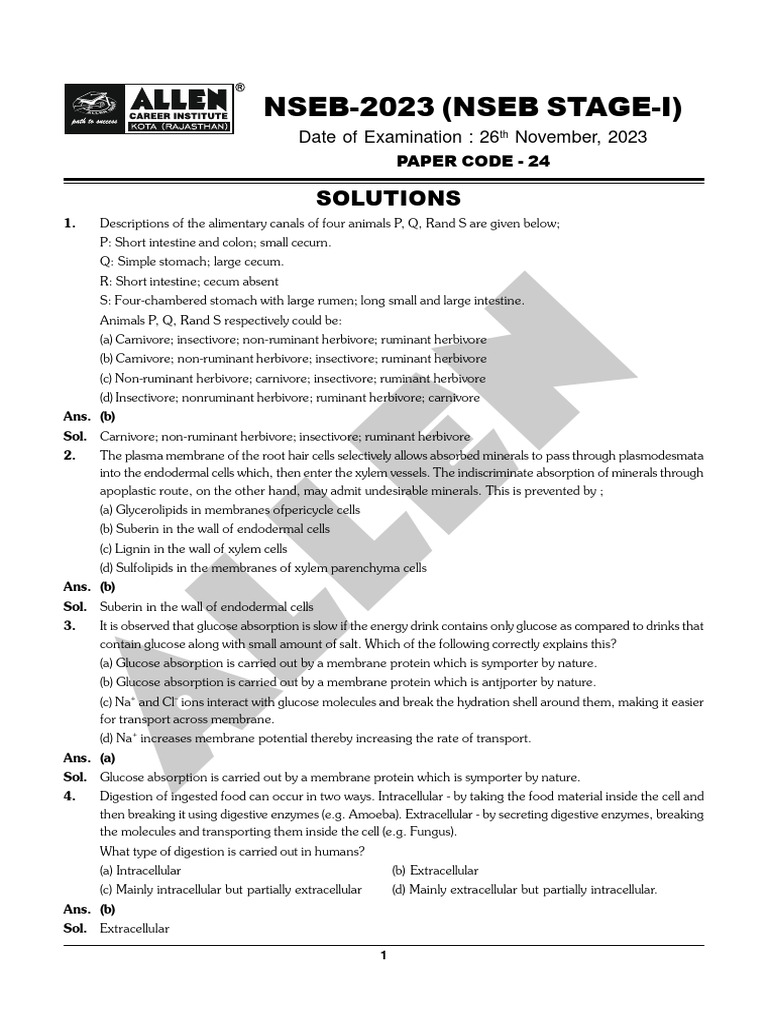 NSEB-2023 Solutions | Download Free PDF | Zygosity | Mimicry