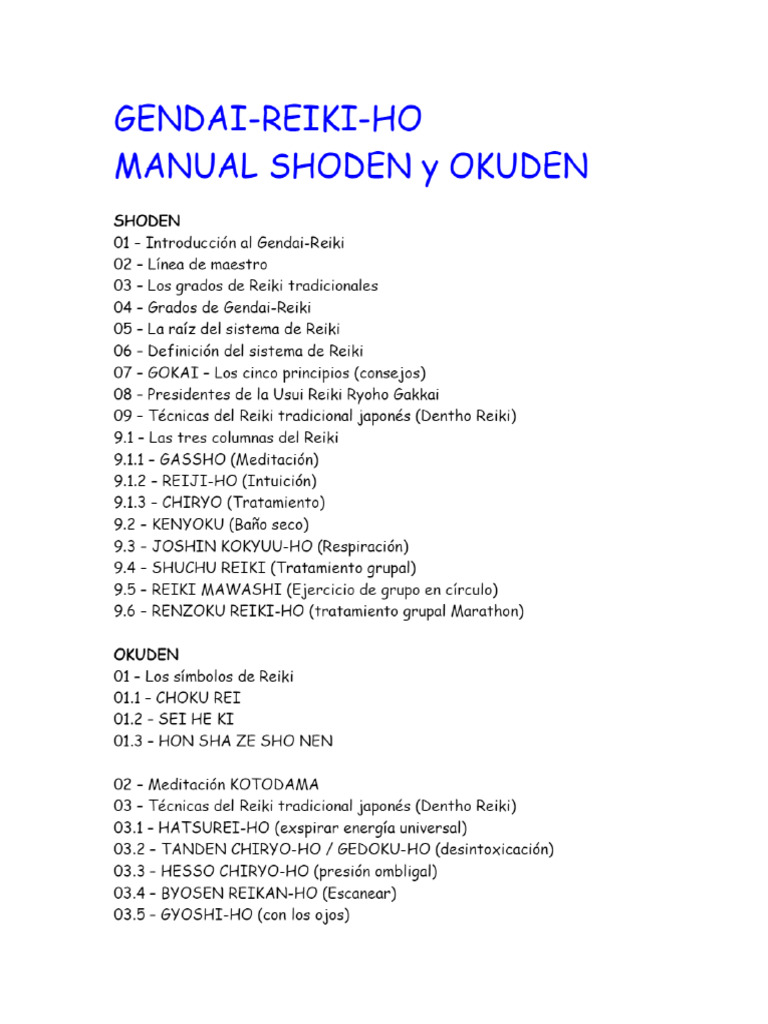 GENDAI-REIKI-HO MANUAL SHODEN y OKUDEN - PDF Descargar Libre | PDF