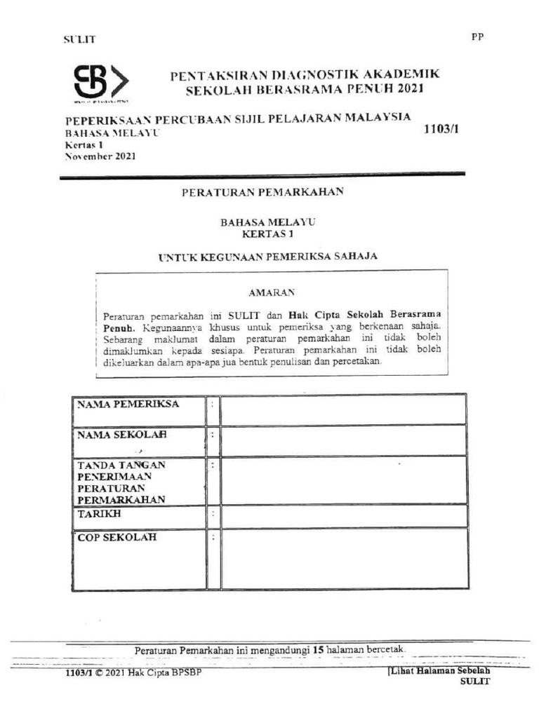 2021 SBP Bahasa - Melayu K1 Jawapan | PDF