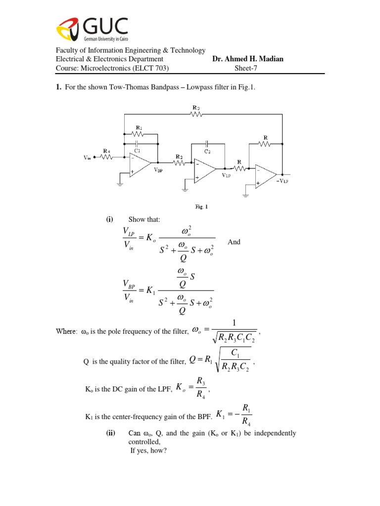 7.sheet-ELCT703 MOS-Cfilters | PDF | Low Pass Filter | Electricity