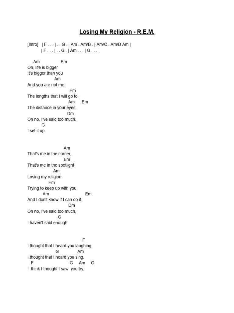 R.E.M. "Losing My Religion" Lyrics | PDF