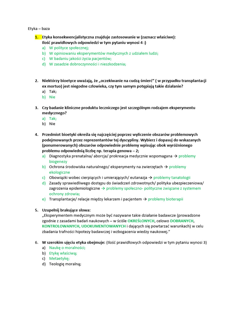 Etyka 2023 Pytania | PDF