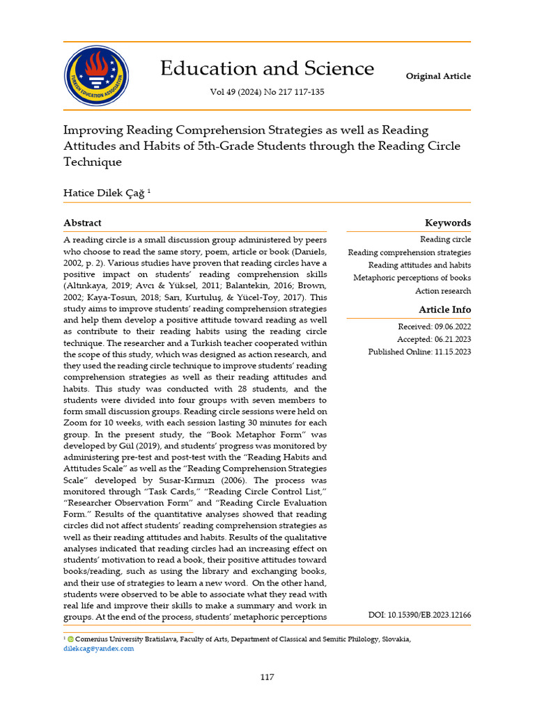 Improving Reading Comprehension Strategies as well as Reading Attitudes and Habits of 5th-Grade ...